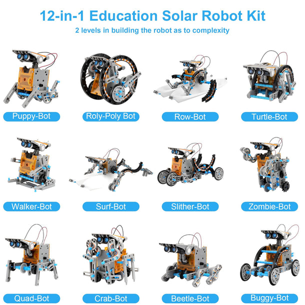 Sillbird DIY 12-in-1 Solar Robot Toys for Kids Ages 8-13, Dual Drive Motor, Solar and Battery ...